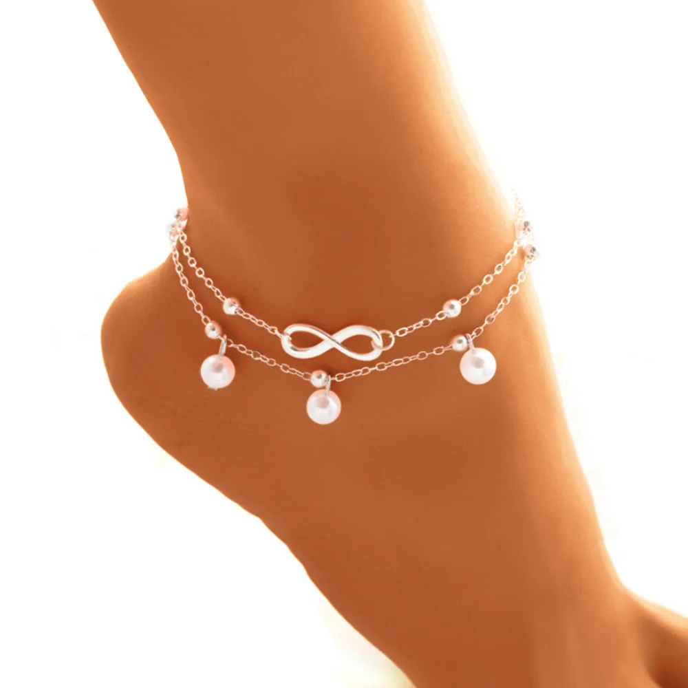 Beauty gold silvery fashion alloy anklets Euro style peal anklets-in ...