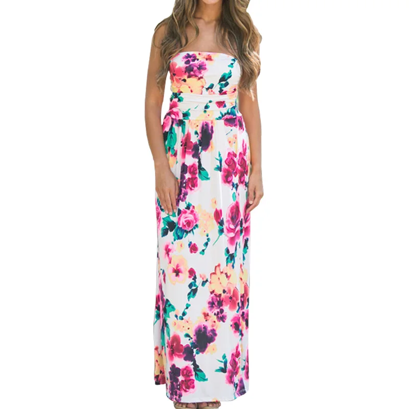 Summer Beach Maxi Long Dress Sexy Strapless Dresses Plus Size Floral