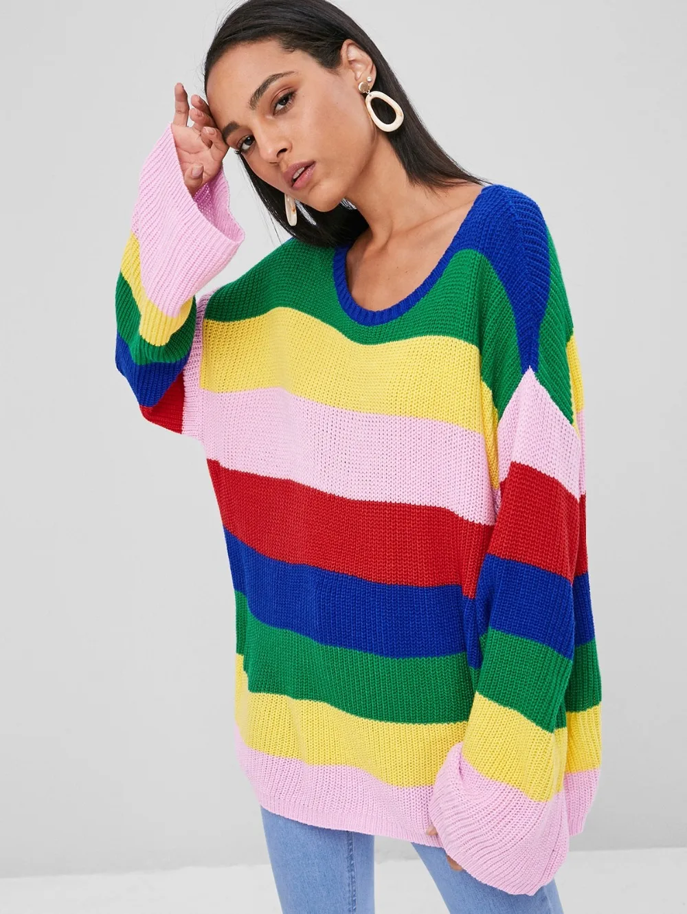 2018 New Women Casual Knitted Sweater Autumn Fashion O Neck Color Block ...