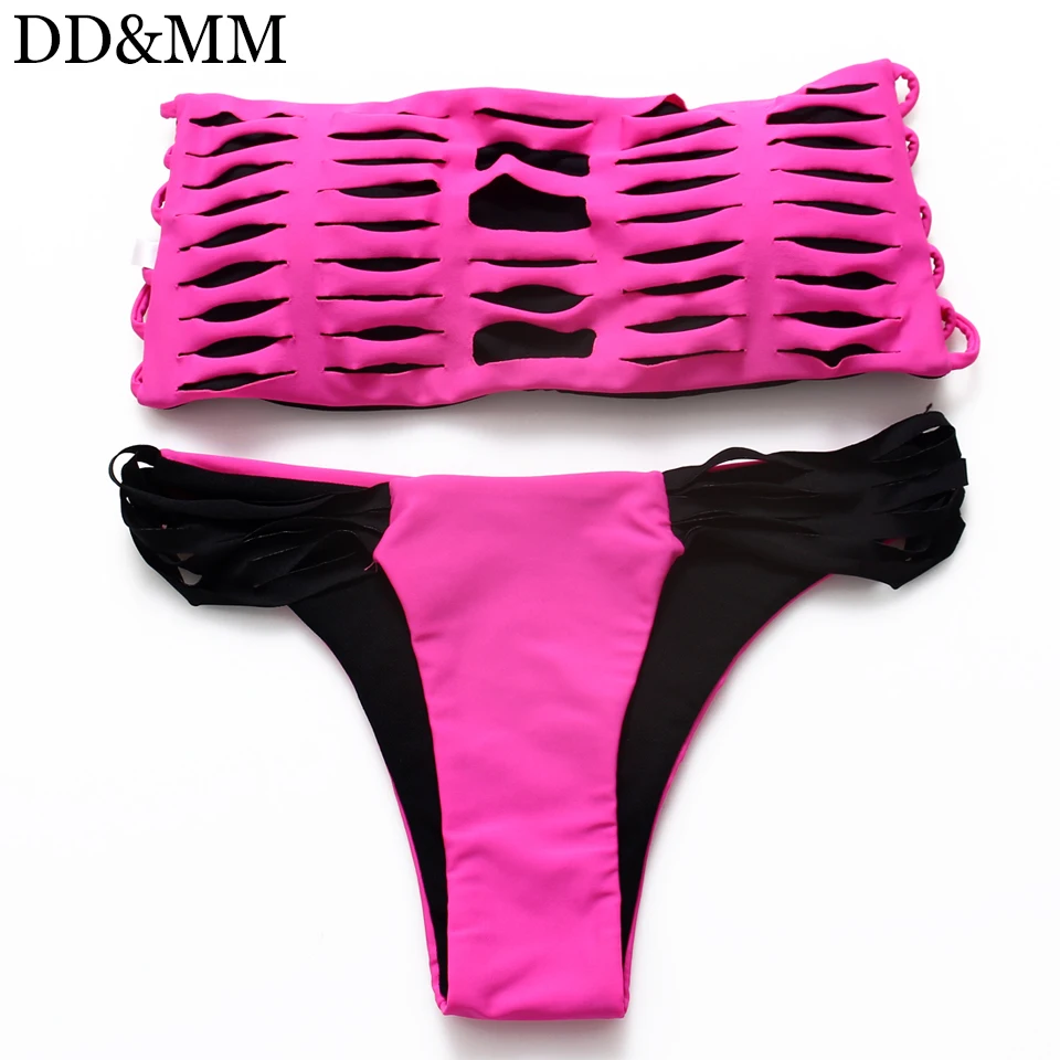 Ddandmm Sexy Hollow Out Bikinis Strappy String Swimsuits Women Swimwear