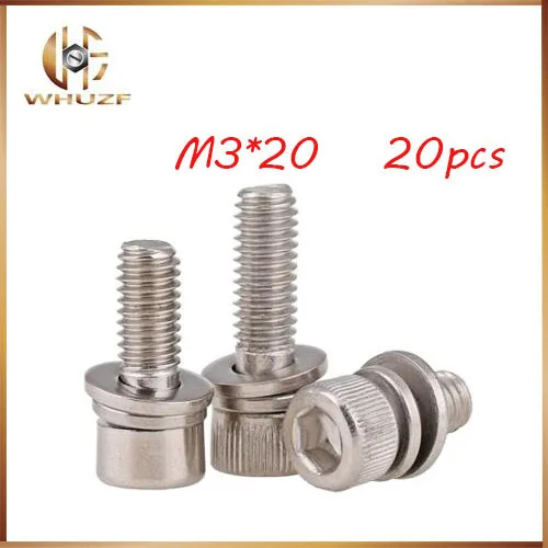 Free shipping 20pcs M3 20mm M3*20mm 304 Stainless Steel Inner Hex Bolt ...