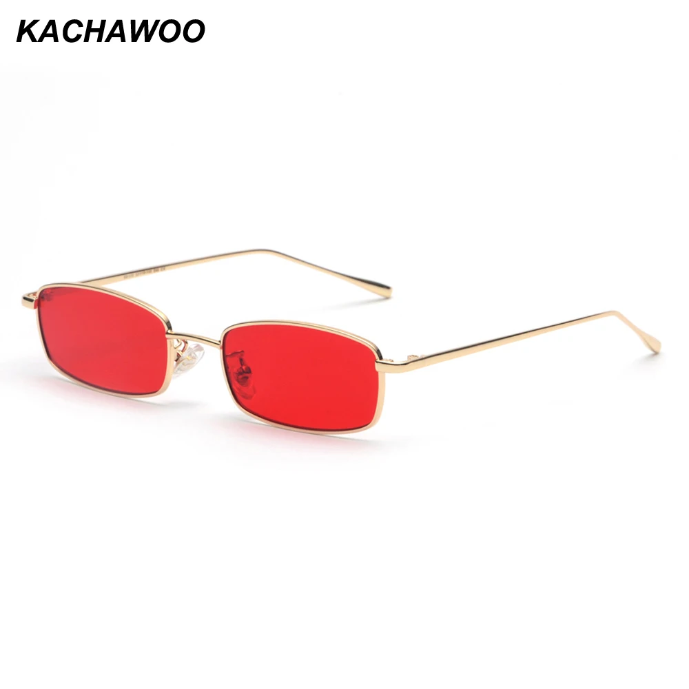 Kachawoo small rectangular sunglasses men retro metal frame gold red ...
