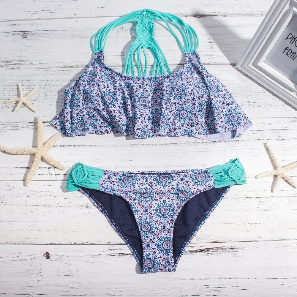 Print Bandage Bikini Set Swimwear Women Falbala 2019 Bikinis Womens