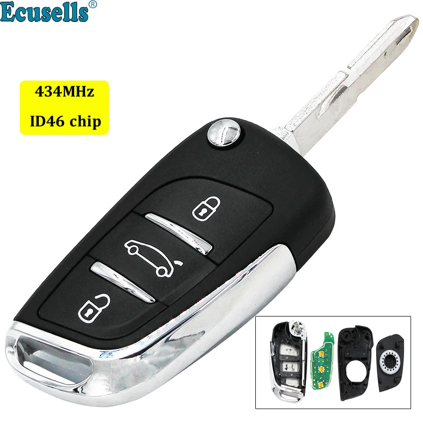 Novo Estilo Ds Keyless Entrada Fob 3 Botões 434mhz Id46 Chip Dobrável ...