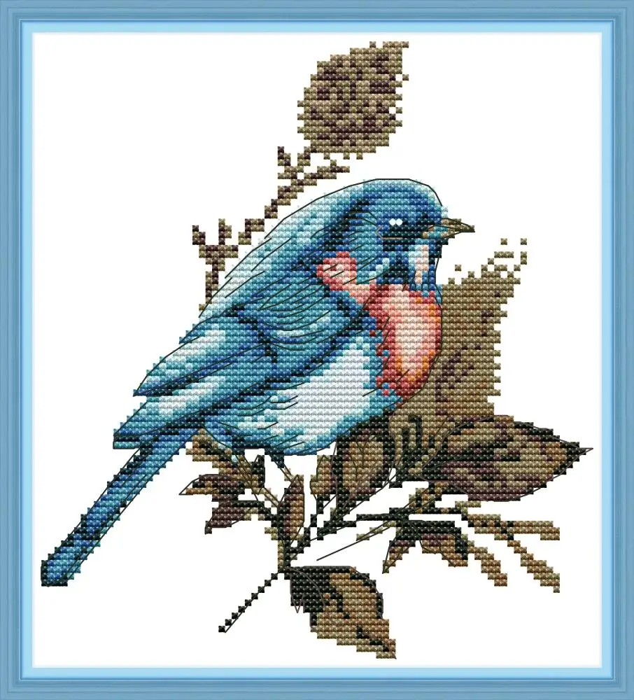 Blue bird cross stitch kit aida 14ct 11ct count print canvas cross ...