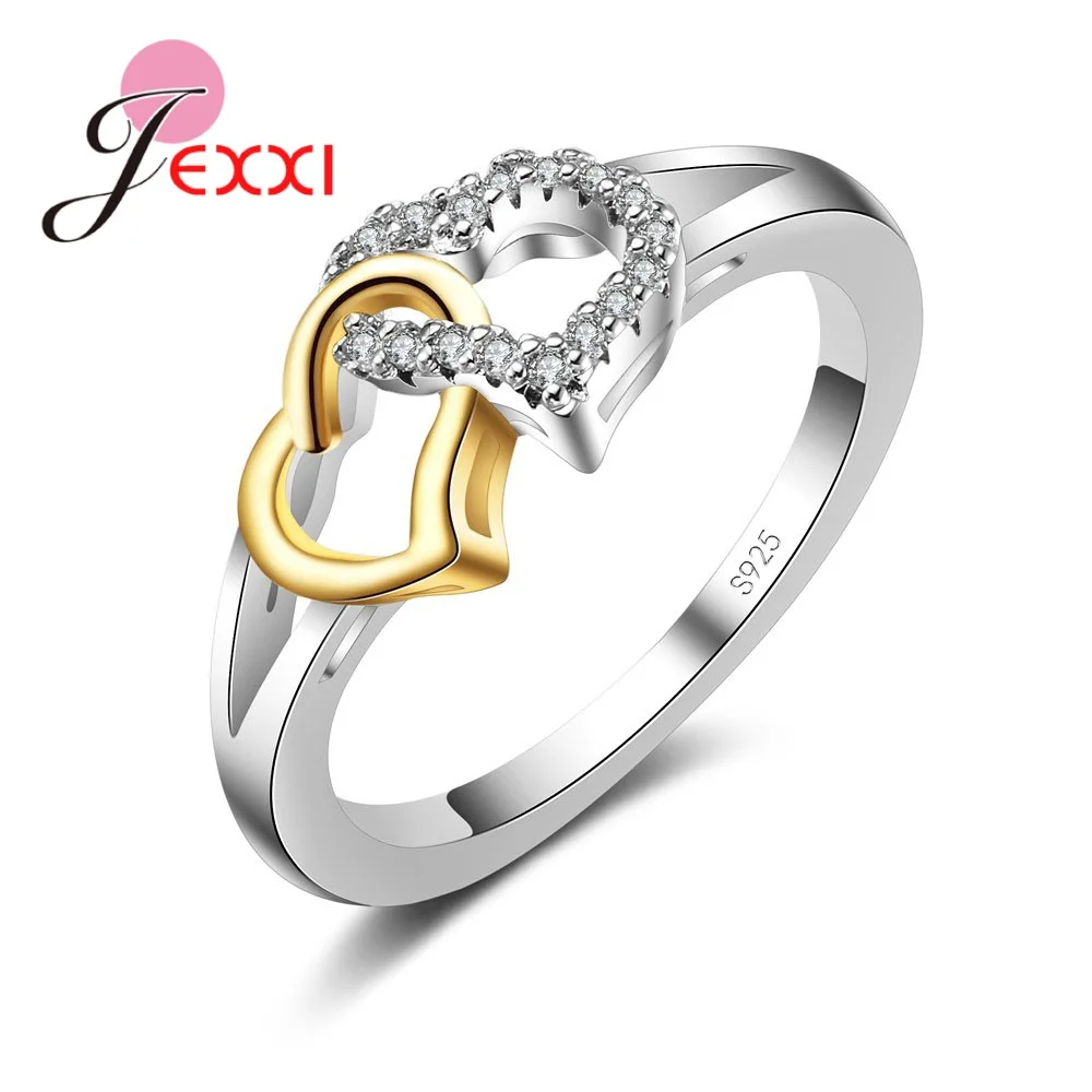 Sweet-Love-Symbol-2-Heart-Shape-Rings-Fashion-Atmosphere-925-Sterling ...