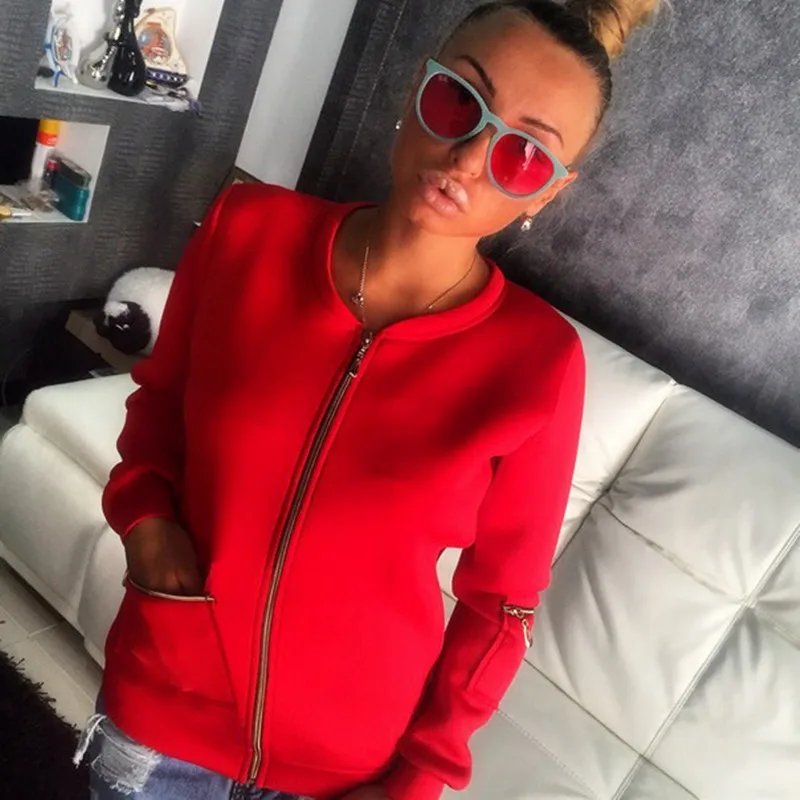 Fashion metal zipper collar long sleeved baseball uniform coat female ...