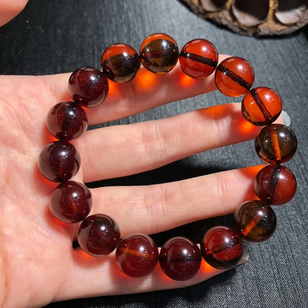 100-Natural-Blood-Red-Amber-Gemstone-13-5mm-Round-Beads-Woman-Bracelet ...
