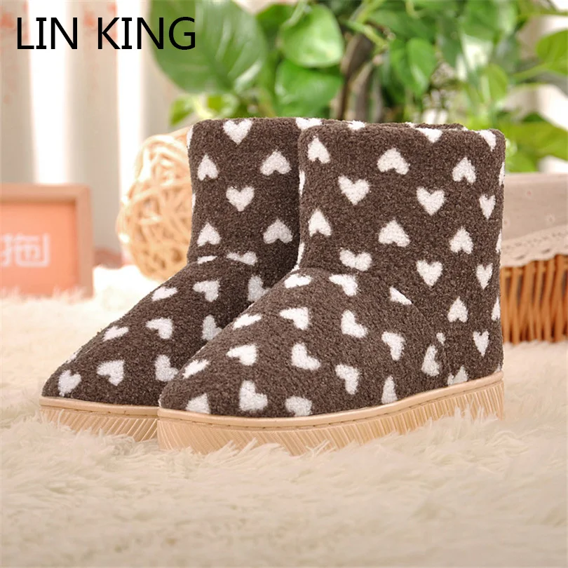 LIN KING Women Home Slippers High Top Flannel Thick Sole Love Heart ...