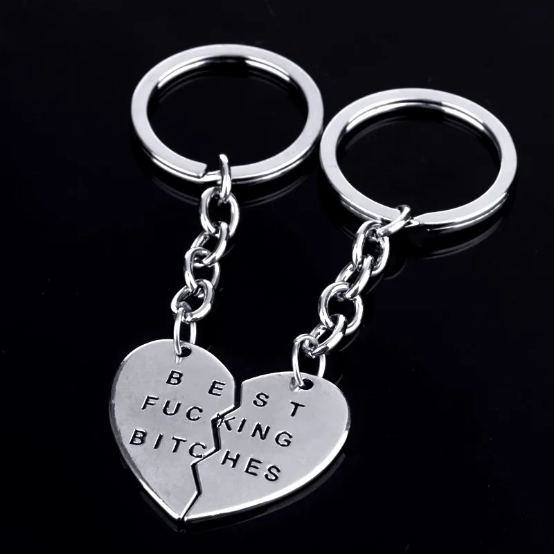 2PCS Personality Best Friends Key Chain Broken Heart Key Ring Gifts ...