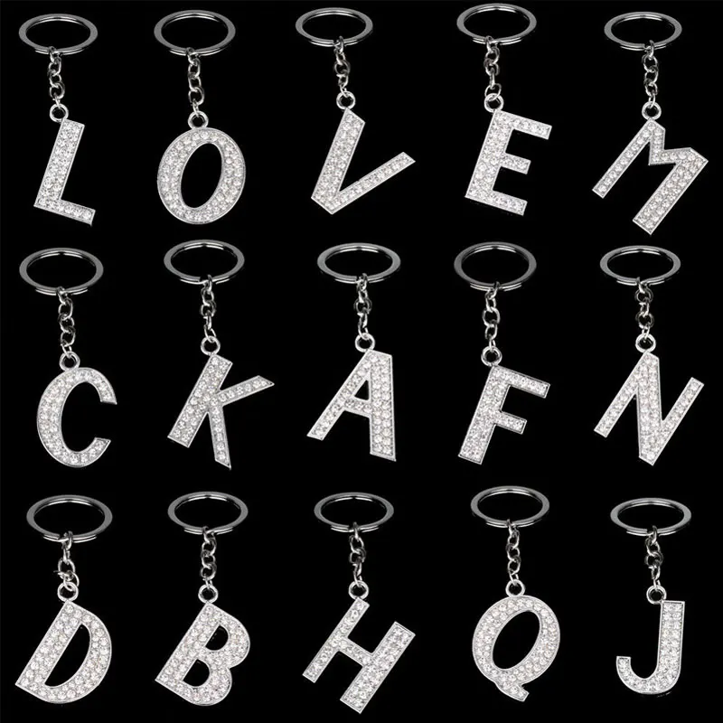 Fashion New Crystal Rhinestone Alphabet Keyring Initial Letter Key Ring