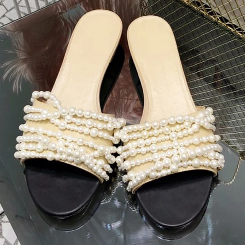Pearl Slippers Women Brand Luxury Slippers Shoes Womens Summer Flat ...