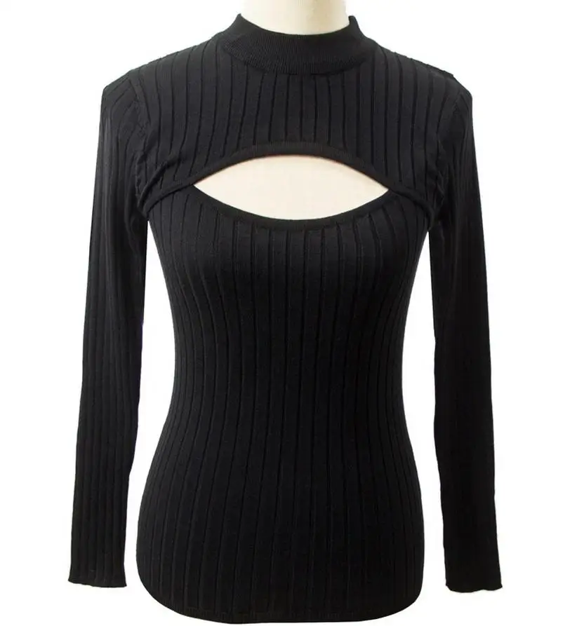 Black White Open Chest Sexy And Cute Sweater High Collar Kitted Tank ...