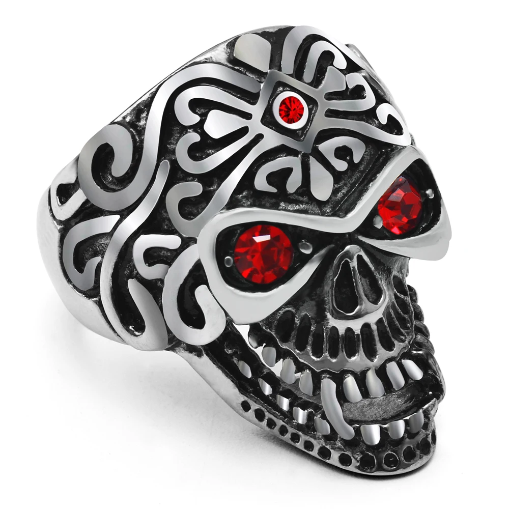 Mimeng Retro Red Eye Skull Titanium Ring Classic Ring Exaggerate Men ...