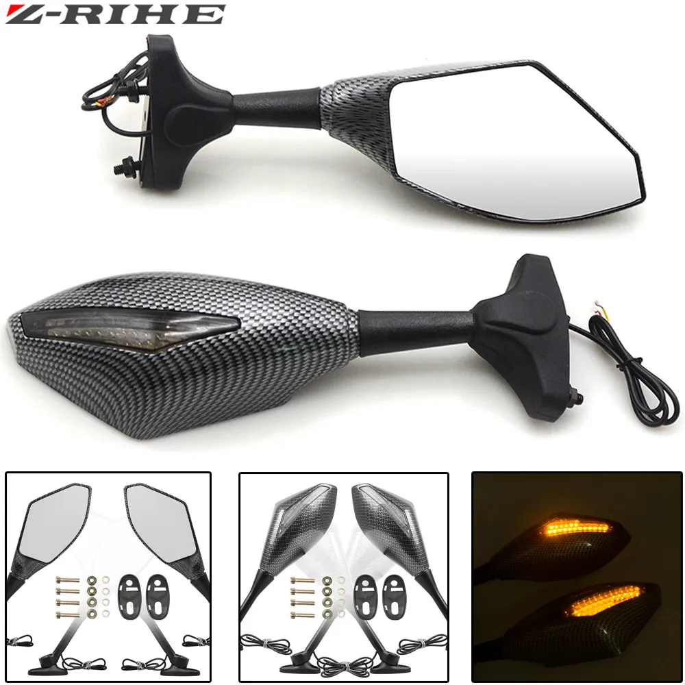Motorcycle Rearview Mirrors With Amber Led Turn Signal Handle Bar End
