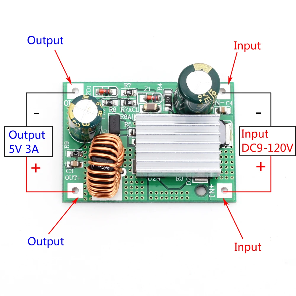 DC Step Down Module 9V 12V 24V 36V 48V 72V 84V 120V to 5V 3A Power ...
