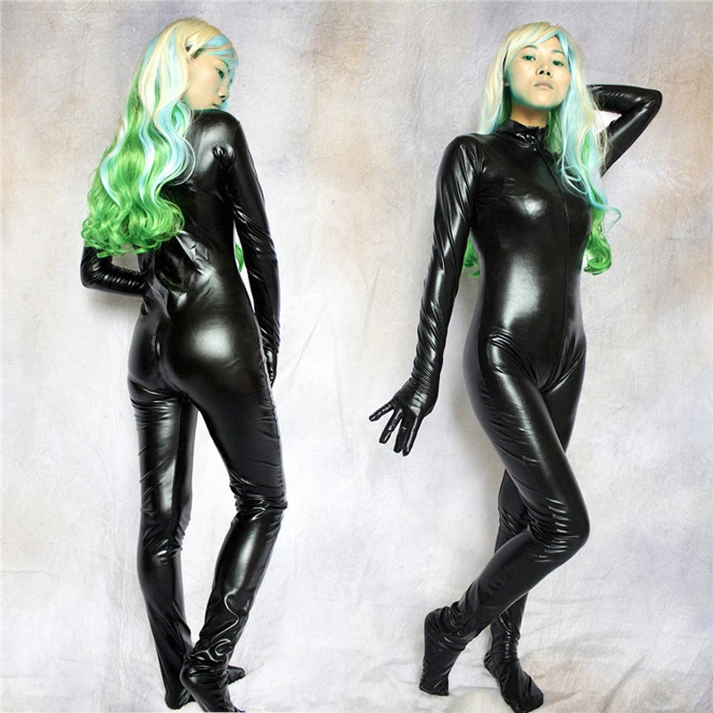 Buy Women Faux Leather Cosplay Catsuit Sexy Zipper Bodysuit Party Clubwear