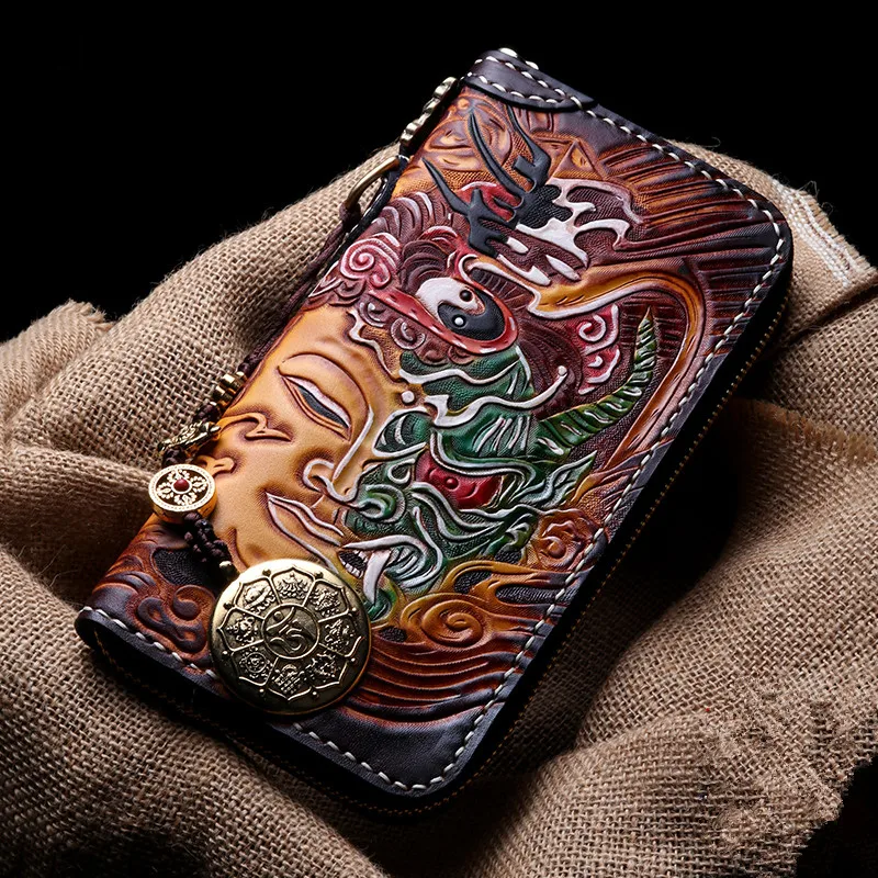 Handmade Men Genuine Leather Wallets Hand Engraving Purses Women Clutch ...