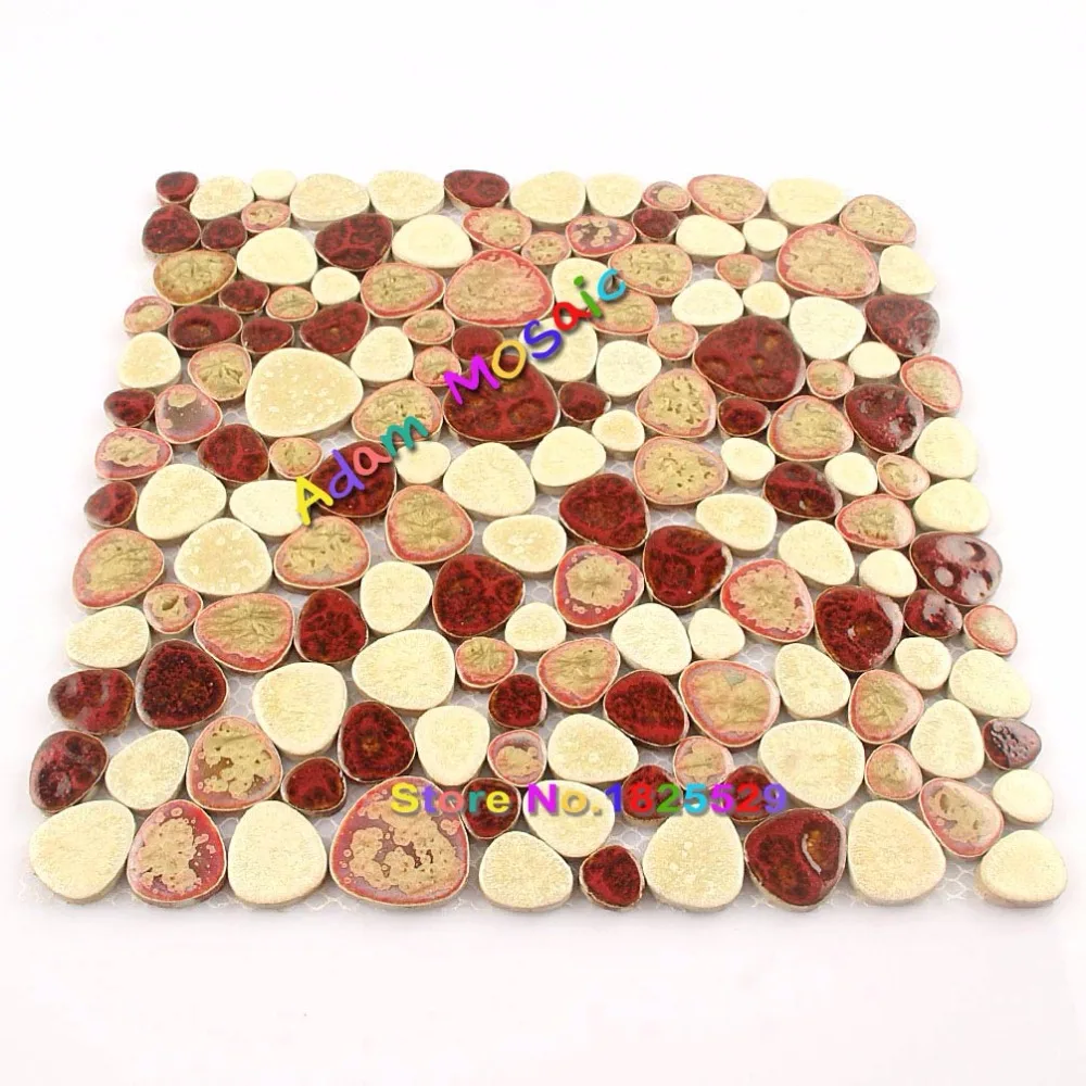 Red Mosaics Pool Liner Pebble Flooring Bathroom Ceramic Tiles Porcelain ...