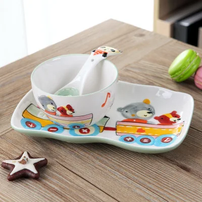 Children's tableware set Creative hand painted trainset ceramic dinner ...