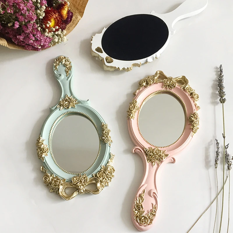 1pcs Cute Creative Wooden Vintage Hand Mirrors Makeup Vanity Mirror ...
