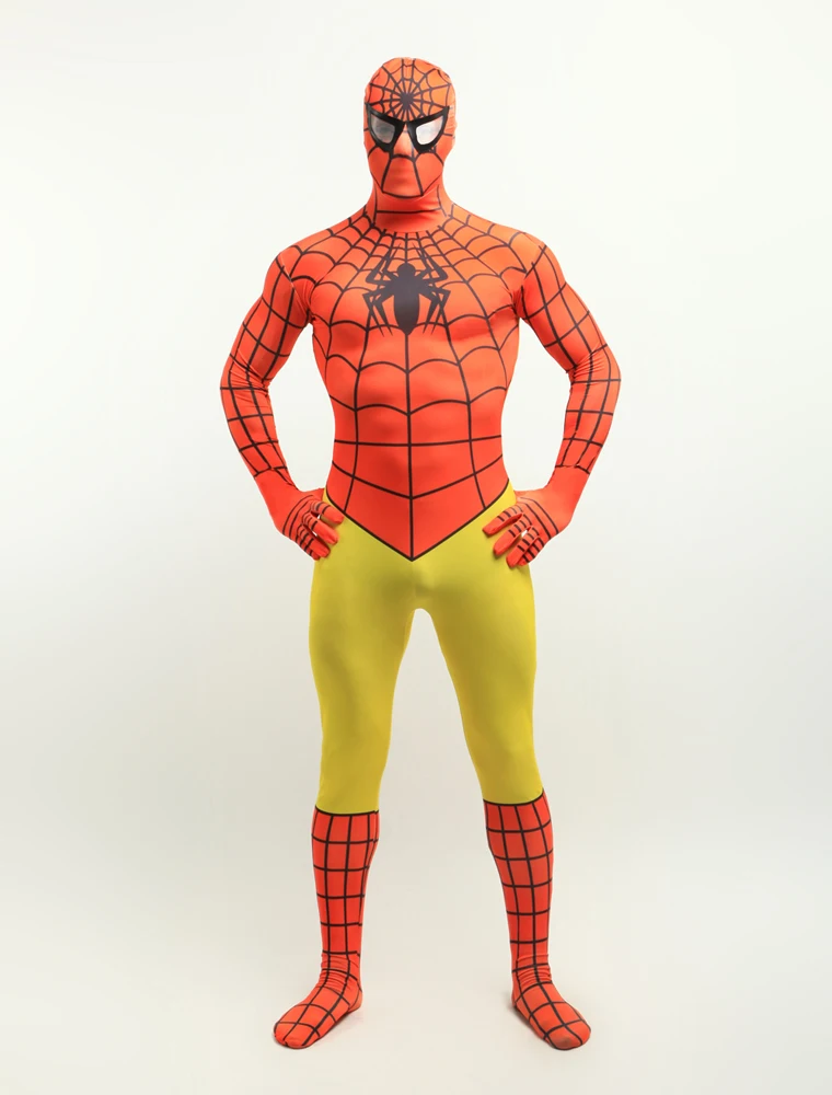 Multicolor Lycra Spandex Spiderman Zentai Suits Orange And Yellow