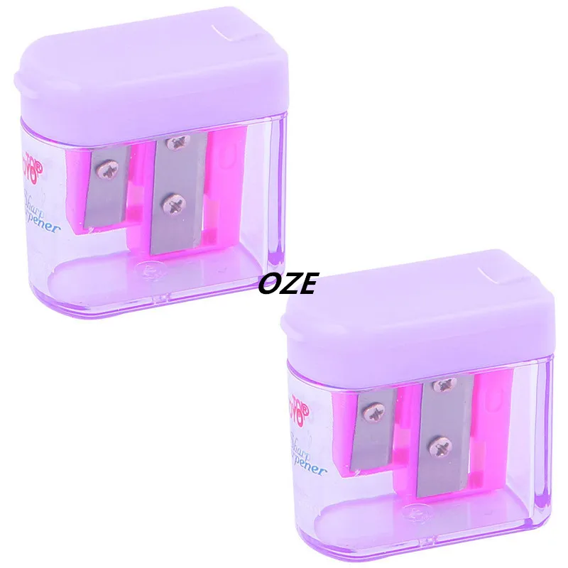 2 Pcs Purple Clear Hinged Cover Double Holes Pencil Sharpener|pencil ...
