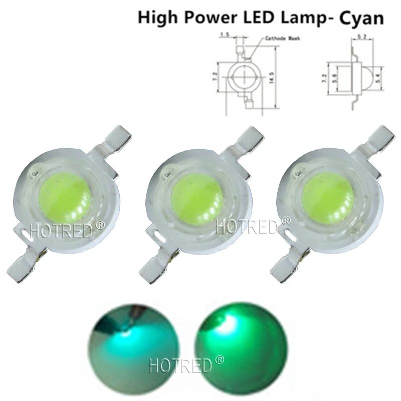 50PCS 3W Cyan Ice Blue Green LED Led Emitter Light 490nm 495nm 3.2 3.4V ...