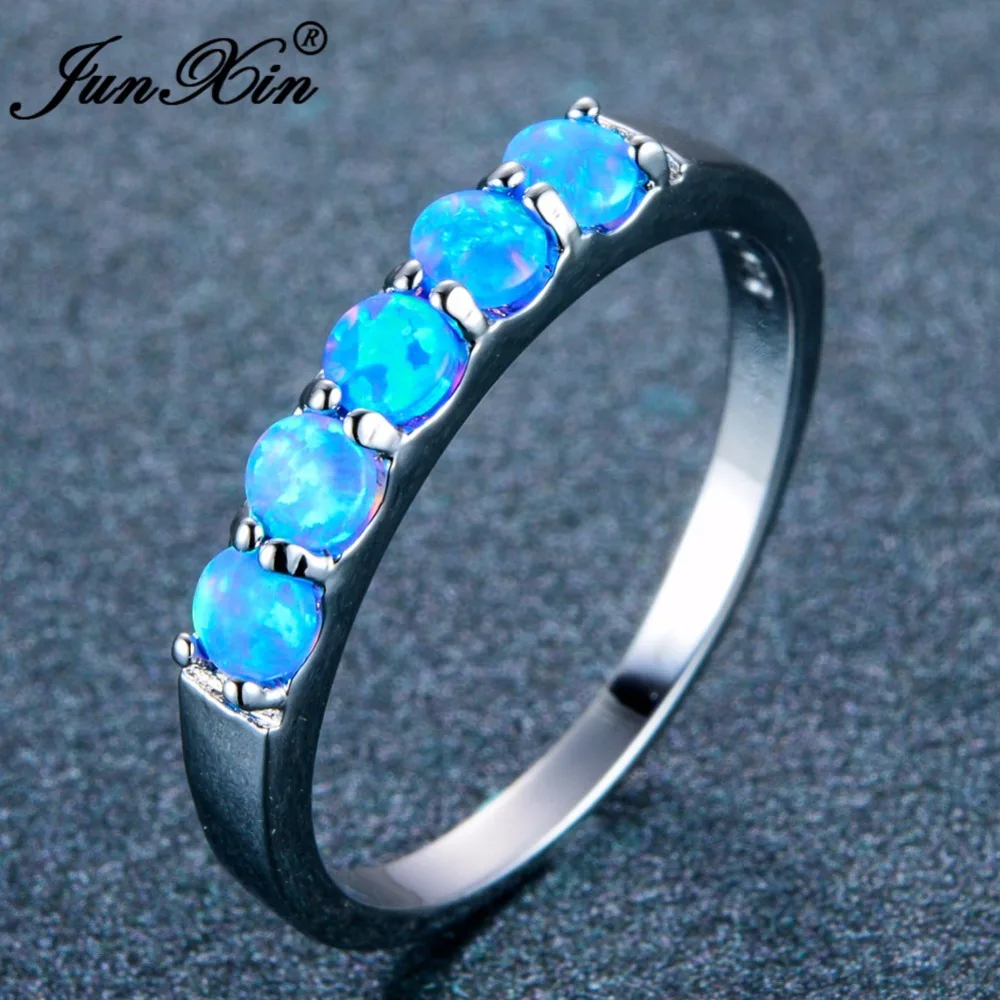 JUNXIN 패션 여성 블루 파이어 오팔 반지 실버 컬러 쥬얼리 약속 약혼 반지 여성 탄생석 반지|engagement rings ...