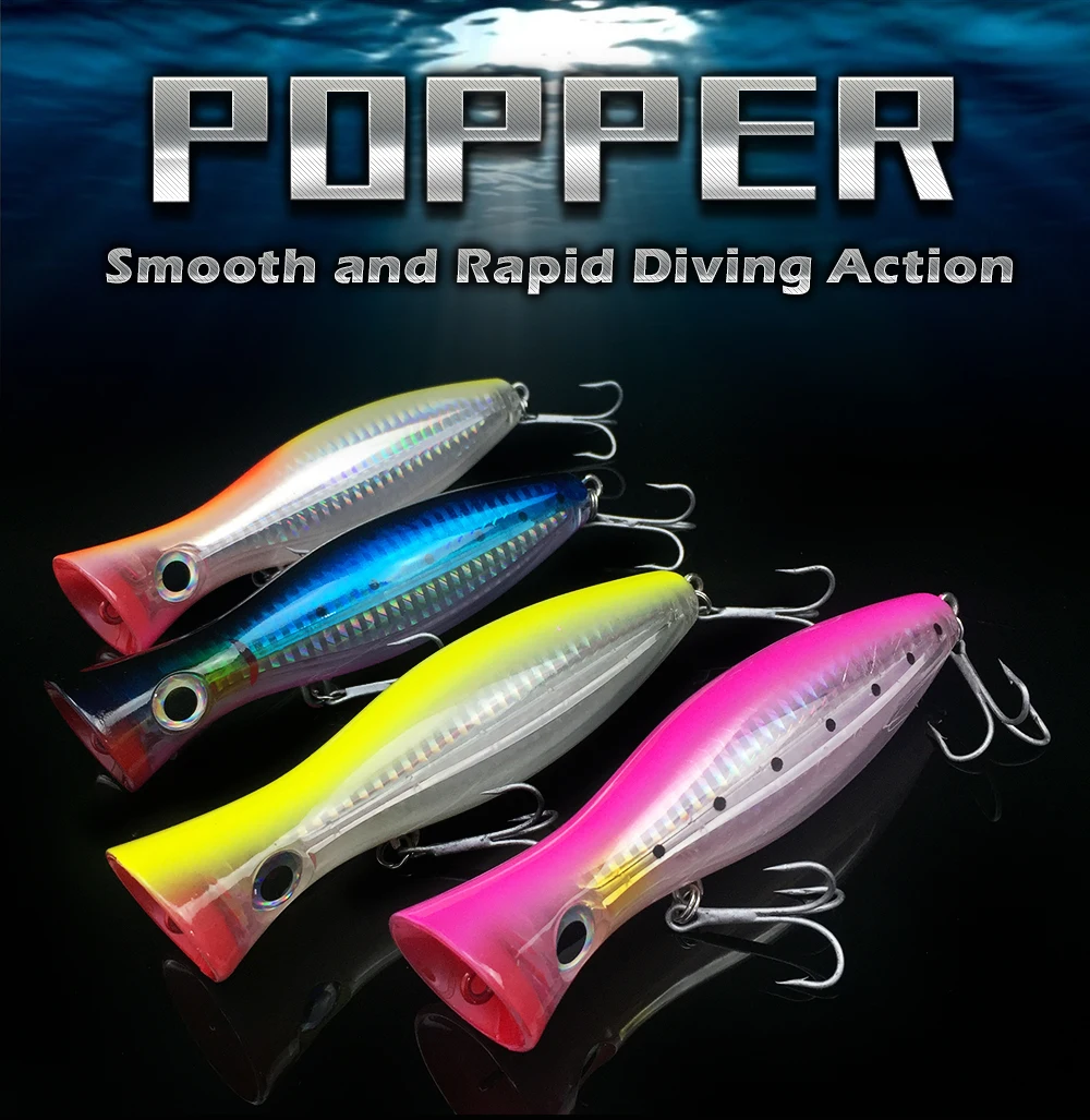 Big Popper Bait Hard Fishing Lure 12cm/42g VMC Treble Hook Artificial ...