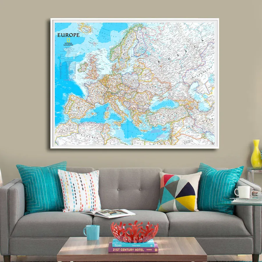Geographic Europe Map Canvas Print Poster Exquisite Design for Learning ...