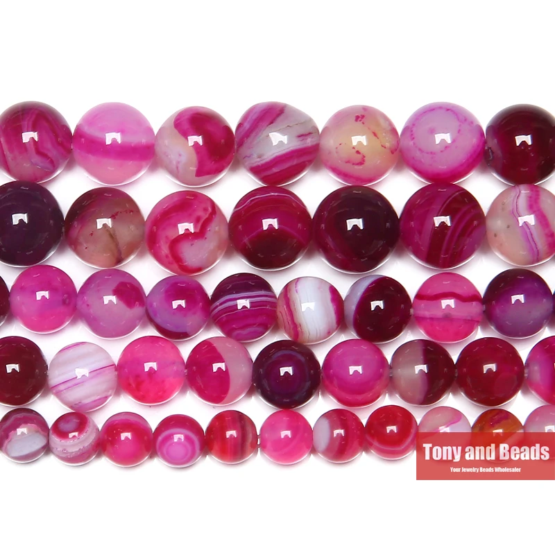 Natural Stone Banded Magenta Stripes Agate Round Loose Beads 4 6 8 10 ...