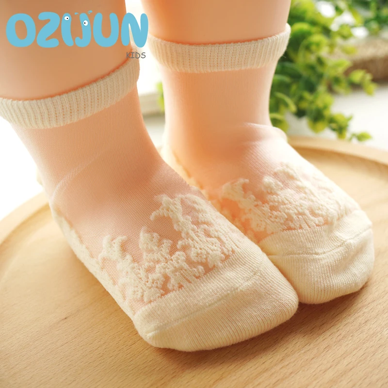 5 Pairs/lot Retro Vintage Pattern Thin Crystal Socks Baby Girls ...
