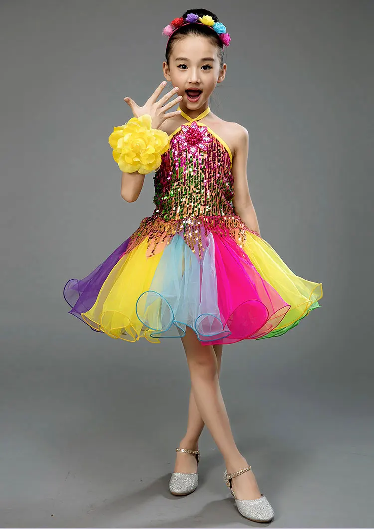 Girls Dance Costumes Salsa Sequins Modern Dance Costume Dance Girl ...