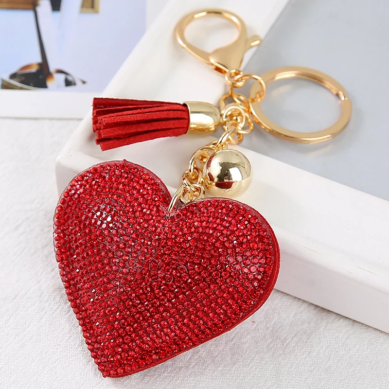 Fashion Car Play Full Crystal Rhinestone Heart Key Chain Bling Gold ...