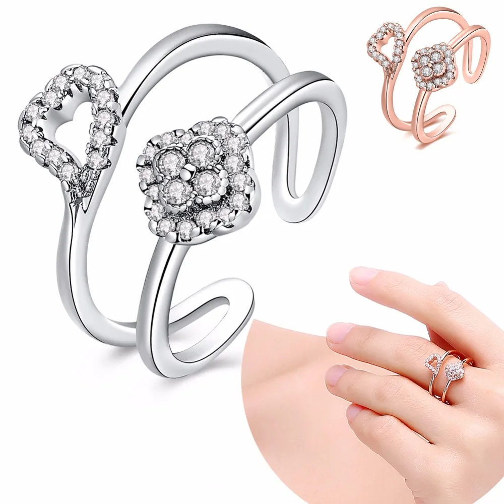 Heart & Flower Inlaid Zircon Ring Gold Color Brand Fashion Jewelry ...