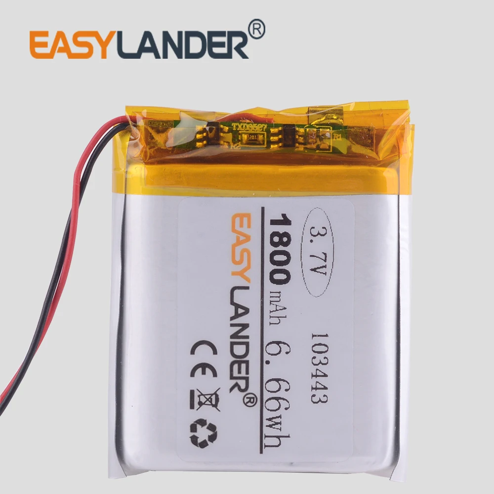 3.7V lithium polymer battery 103443 1800MAH GPS navigator Radio car dvr ...