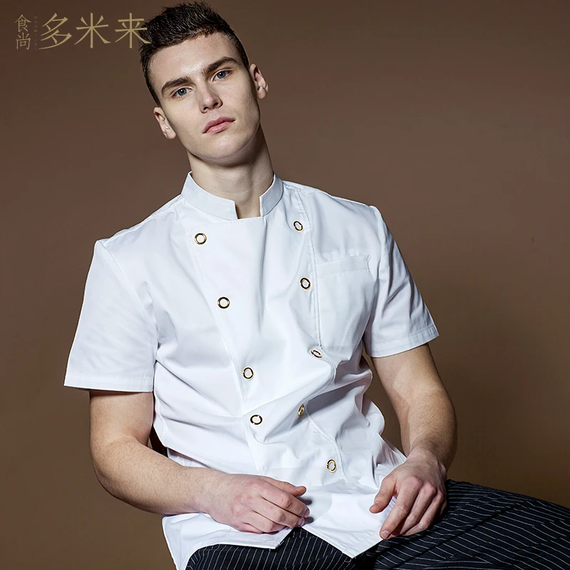 2018-restaurant-kitchen-customized-logo-embrodery-short-sleeve-golden ...