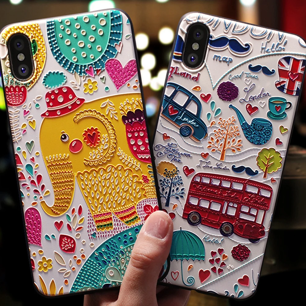 JUKPOP Cute 3D Emboss Cartoon Patterned Phone Case For iphone X 8 7 6 ...