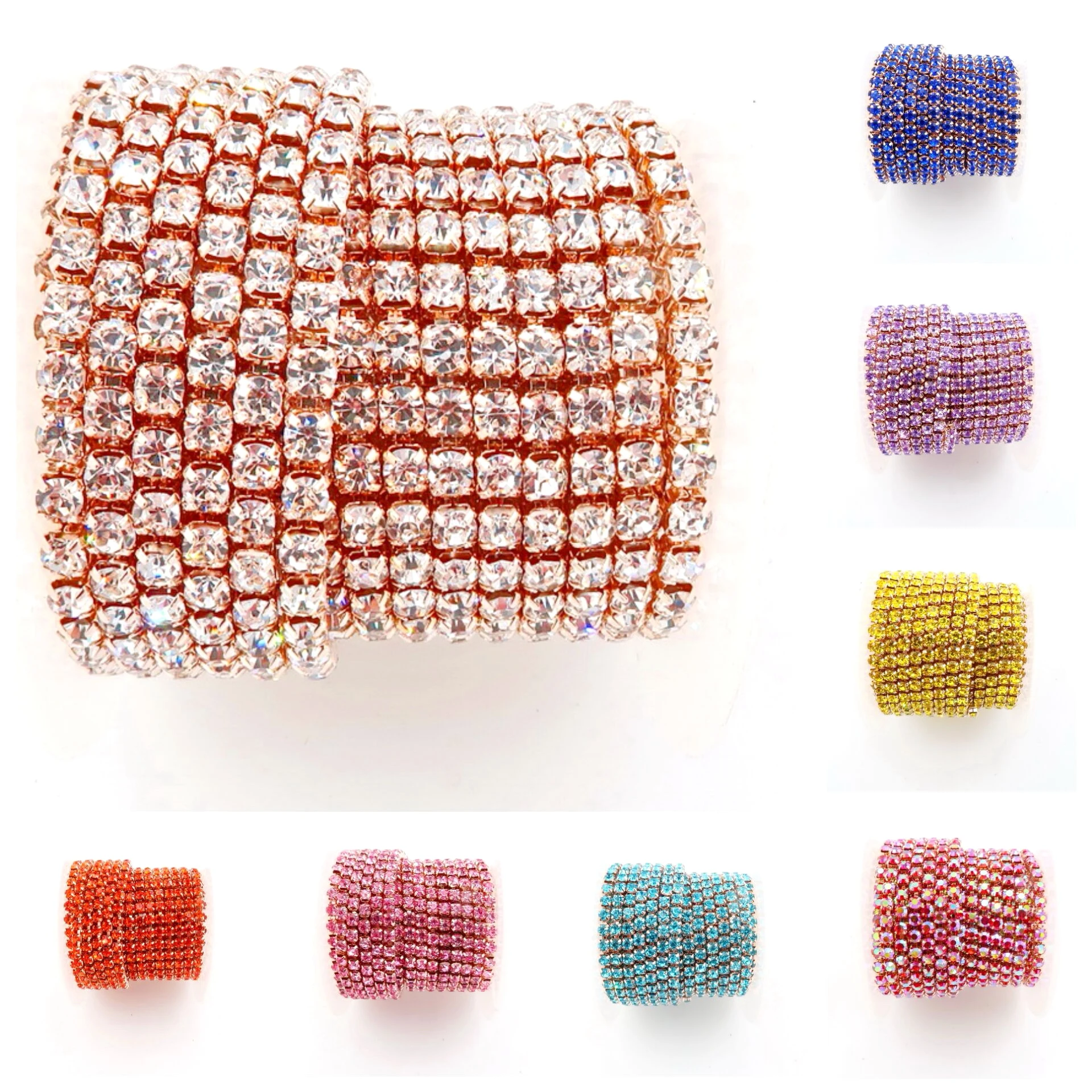 Champagne gold base claw glass crystal rhinestone chain 5 sizes 2mm 2 ...