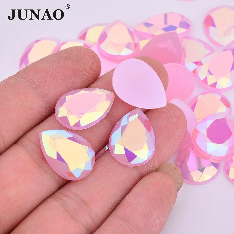 Junao 10*14mm Shiny Pink Ab Teardrop Rhinestone Applique Flat Back ...