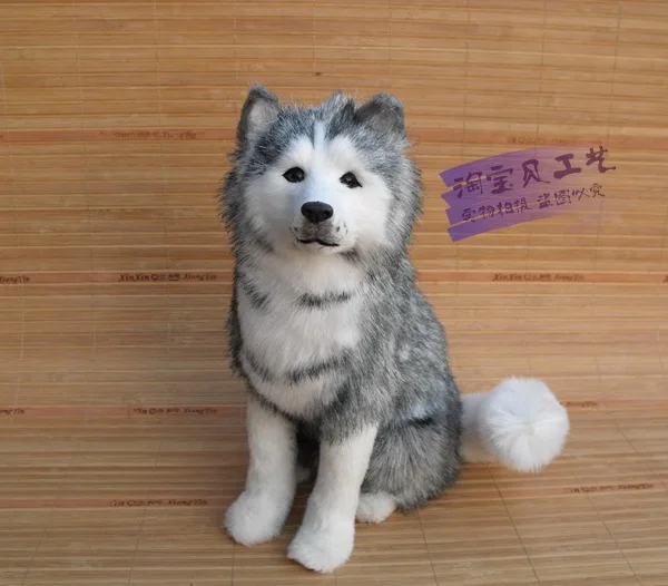 new-simulation-sitting-husky-toy-resin-and-fur-husky-dog-model-doll ...