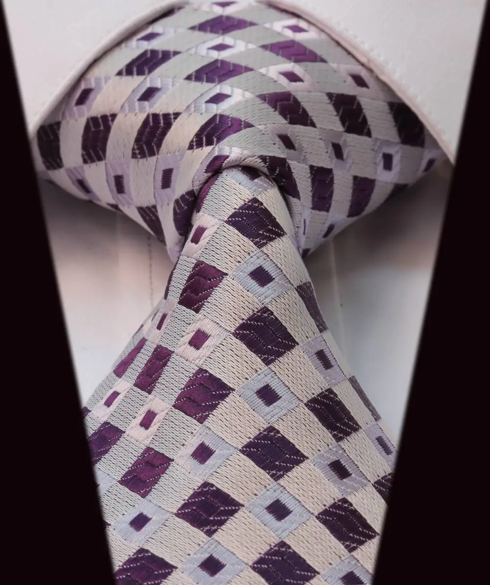 Woven Men Tie Necktie HISDERN Extra Width Check Wedding Party Silk Tie ...