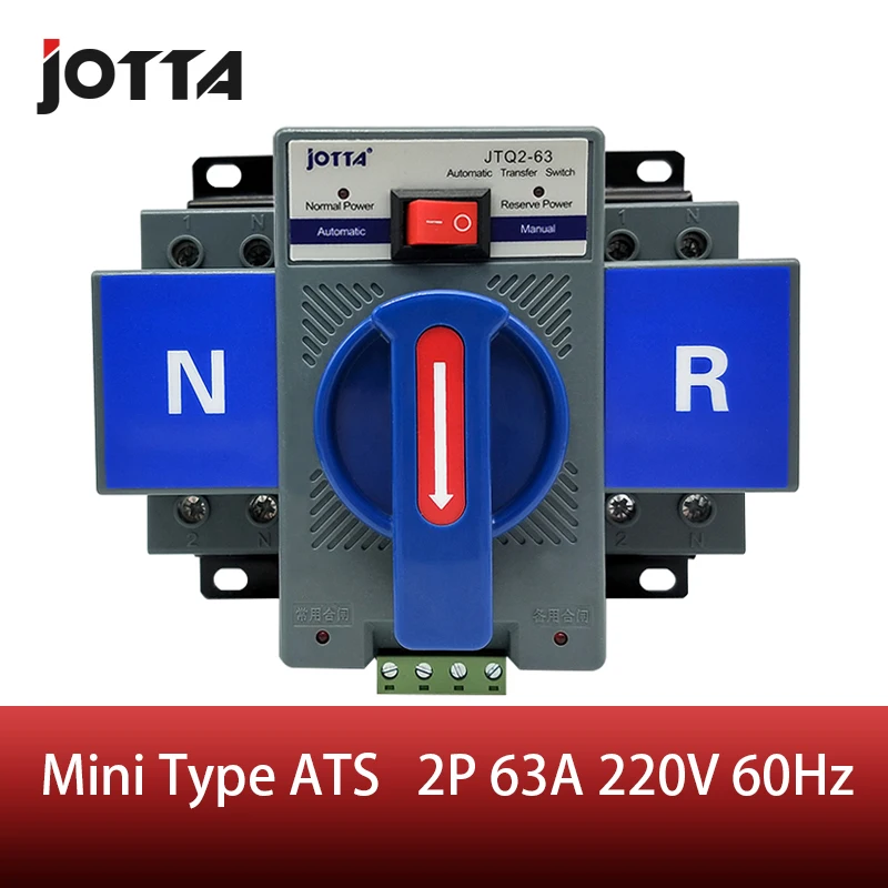 Interruptor de transferencia automática de doble potencia 2P 63A 230V MCB tipo azul, frecuencia ...