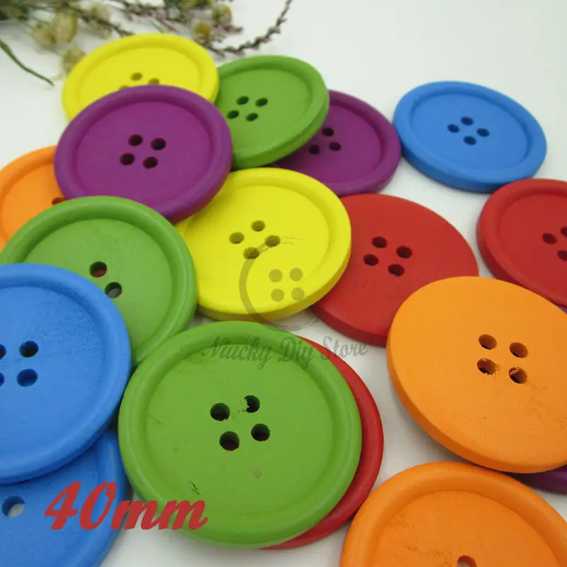 Big Buttons 100pcs 40mm Colorful Natural Wood Buttons For Coat Hat ...