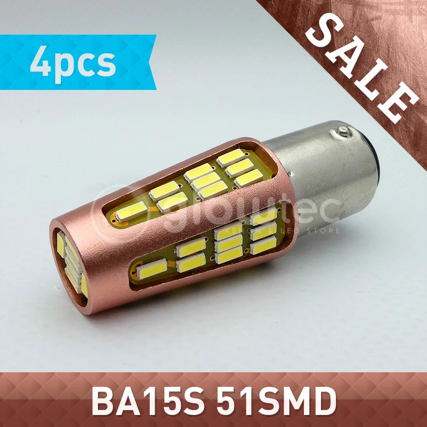 4pcs Ba15s Ba15d 4014led 51smd Required Amber Cob Led 1156 7506 7528 ...