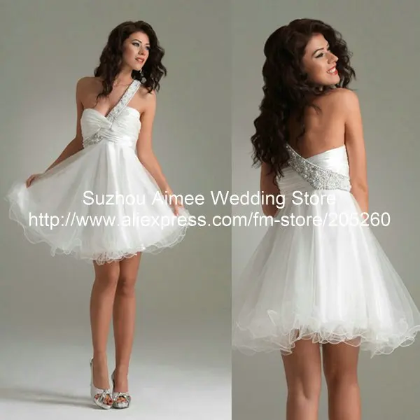 2013-One-shoulder-Short-White-Graduation-Dress-Party-Organza-Beaded ...