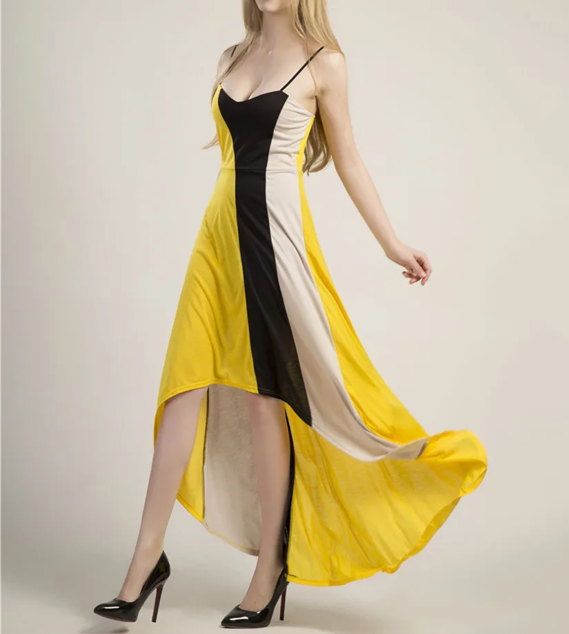 Women Patchwork Irregular Dress Spaghetti Strap Elegant Strapless ...