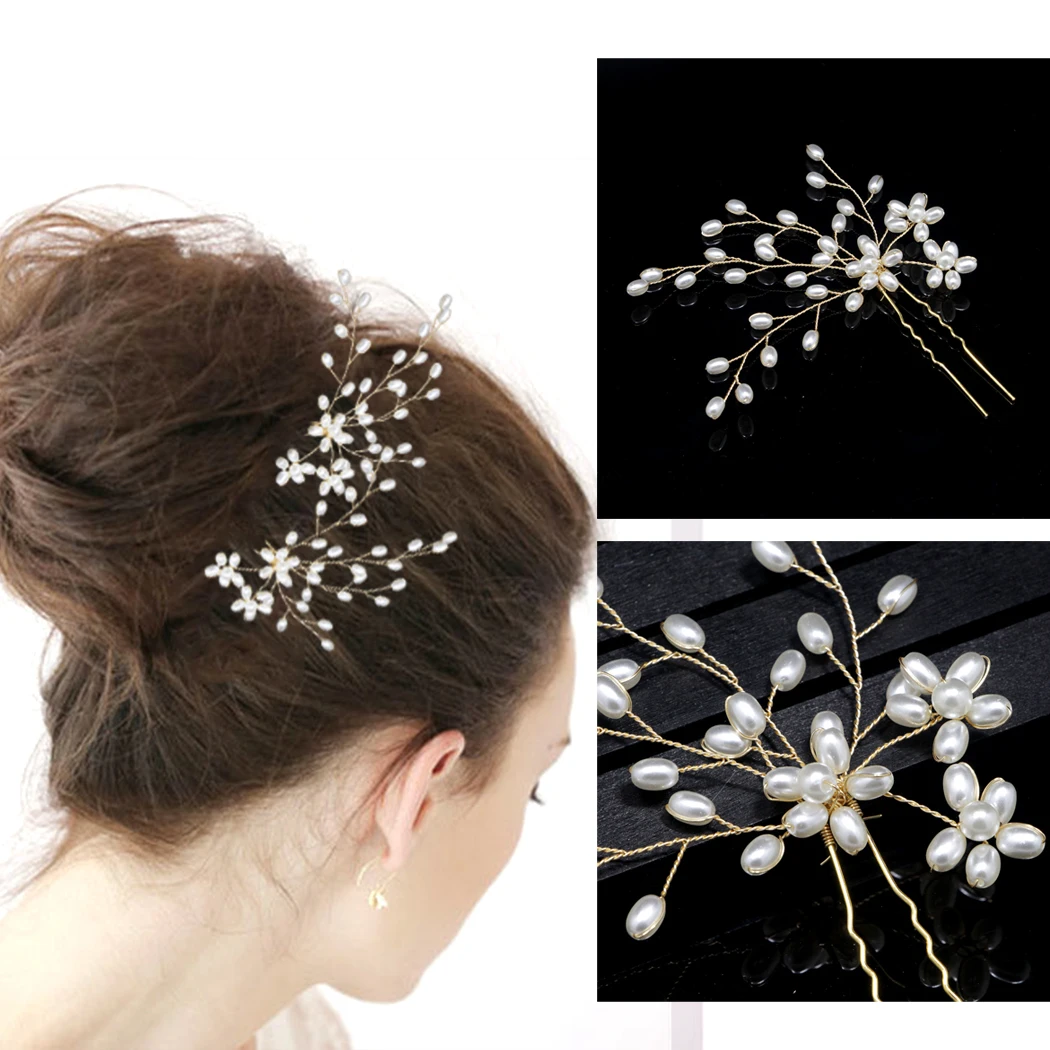 2pcs Hair Pins Decorative U Shaped Wedding Hair Barrettes Bridal Hair Accessories In Womens