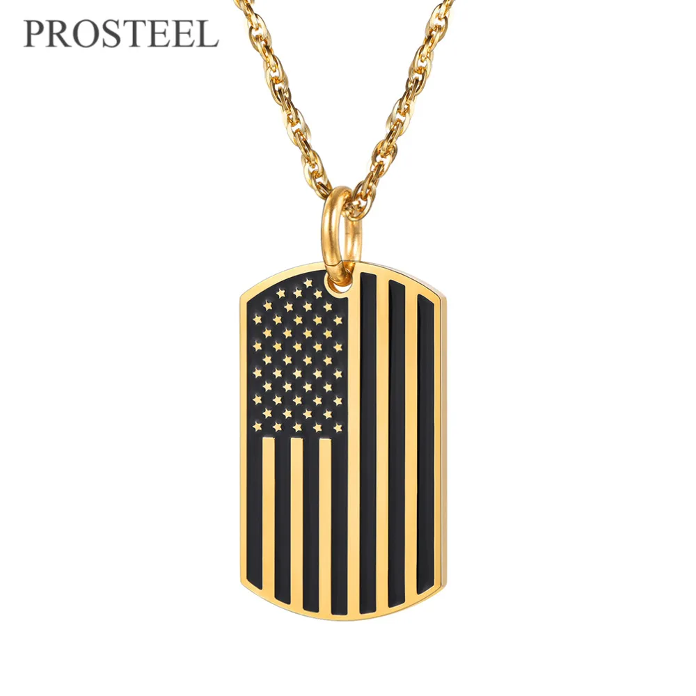 PROSTEEL American Flag Pendant Necklace Gold Color Stainless Steel USA ...